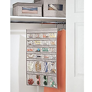 InterDesign Aldo Fabric Hanging Fashion Jewelry Organizer for Rings, Earrings, Bracelets, Necklaces - 48 Pockets, Linen