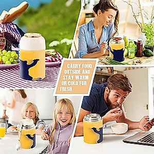 CUPADA Cute Black Cat Food Jar, Scratch Yellow Insulated Hot Food Jars Vacuum 17OZ with Folding Spoon for Work Trip Picnic Camping