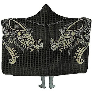 Viking 3D Printing Hooded Blanket Warm Soft Viking Dragon Fenrir Wolf Totem Unisex Winter Wearable Hooded Blanket Double Thick Plush Wool Blanket Cape ( Color : Blanket , Size : 50x60in/130x150cm )