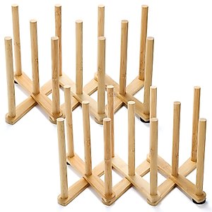 Lawei 2 Pack Bamboo Bottle Drying Rack, Retractable Bottle Cup Dish Drying Rack, Plastic Bag Dryer Rack and Portable Drainer Stand Holder for Water Bottles, Plate, Cup, Pot Lid, Cutting Board