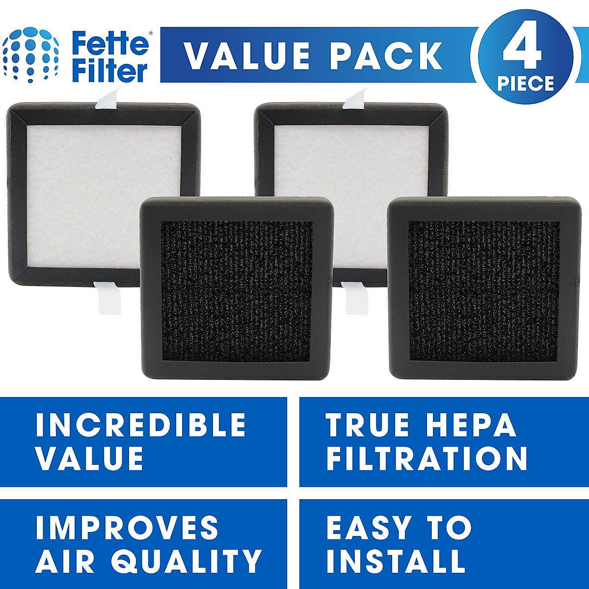 Fette Filter - True HEPA Air Purifier Filters with Activated Carbon Filters Compatible for Potulas Compact Desktop Air Purifier - Pack of 4