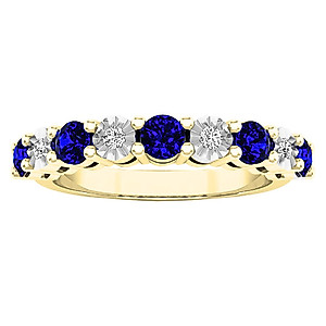 Dazzlingrock Collection 14K Round Blue Sapphire & White Diamond Bridal Wedding Band Anniversary Ring, Yellow Gold, Size 9.5