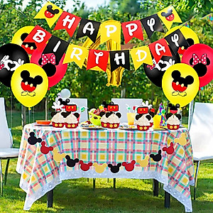 zrjssyp Mickey 4th Birthday Party Supplies, 4 Years Old Decorations for boys Three Decor Red Yellow Black Balloon Banner Number Foil Balloons Mouse Ears Headband Kids… (black 4th)