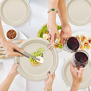 50 PCS Compostable Paper Plates, 9" Heavy Duty Disposable Plates, Biodegradable Sugarcane Fiber Natural Bagasse Party Plates Microwave Safe Dinner Plates Bulk for Daily Use Birthday Wedding Picnic