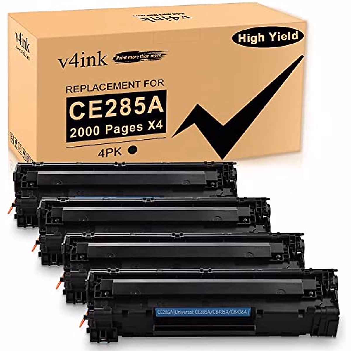 v4ink 4PK Compatible 85A Toner Cartridge Replacement for HP 85A CE285A 36A CB436A 35A CB435A Canon 125 Toner for HP Pro P1006 P1102 P1102W P1109w MFP M1212nf M1217nfw MF3010 LBP6030 LBP6030W Printer