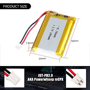 AKZYTUE 3.7V 1200mAh 783448 Lipo battery Rechargeable Lithium Polymer ion Battery Pack with JST Connector