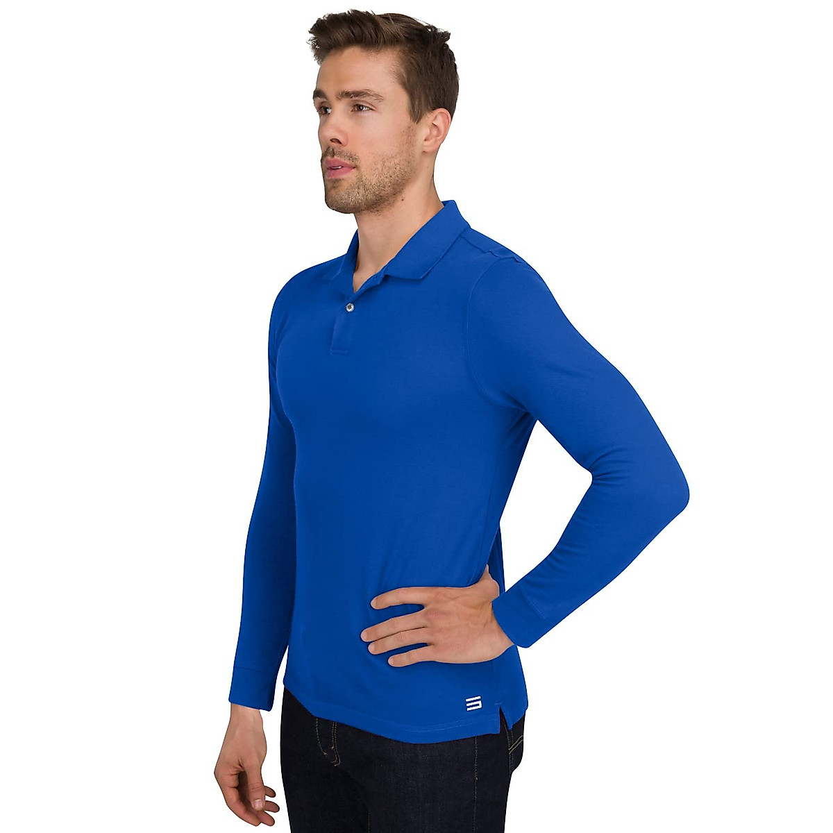 Three Sixty Six Men’s Untucked Casual Long Sleeve Polo - Collared Untuck Shirt with Two Button Placket and Stretch Fabric Ocean Blue