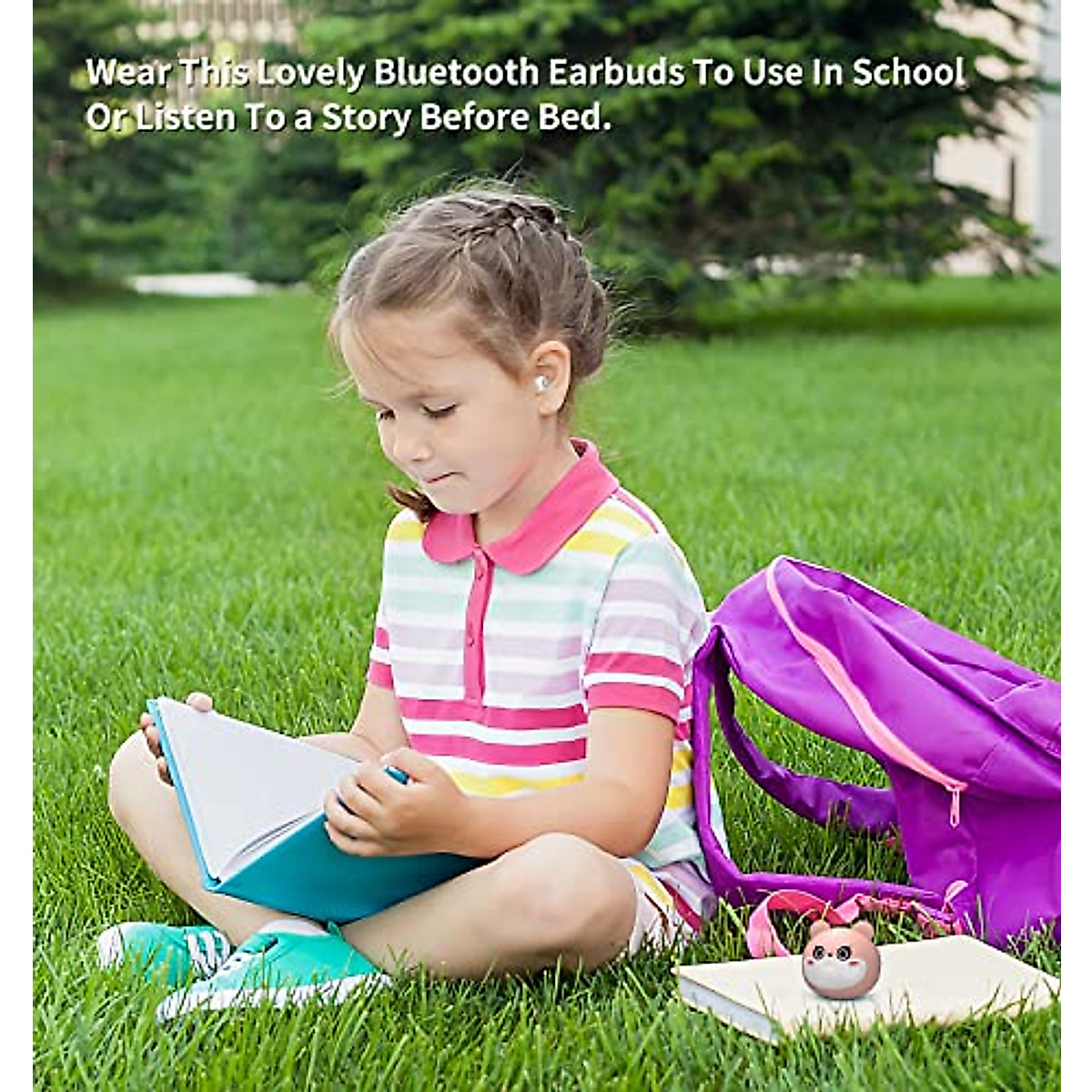 AMAFACE Bluetooth Earbuds - Pink Wireless Kids Earbuds - as a Gift for Kids to use at School 36 Hours Playtime Cordless Girls Earbuds USB-C LED - Cartoon Kids Headphones - for iPhone Android