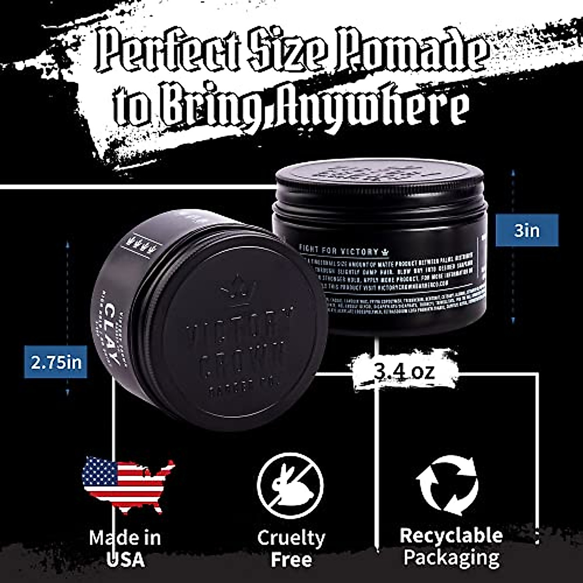 Victory Crown Matte Clay Pomade for Men – High Hold, No Shine – Non-Greasy Hair Paste – 3.4 oz