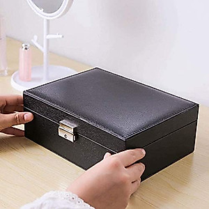 ZZYINH AN207 Double-Layer PU Leather European Jewelry Storage Box Large Space Holder Gift Organizer Travel Necklace Bracelet Earring Case Small Jewelry (Color : Black)