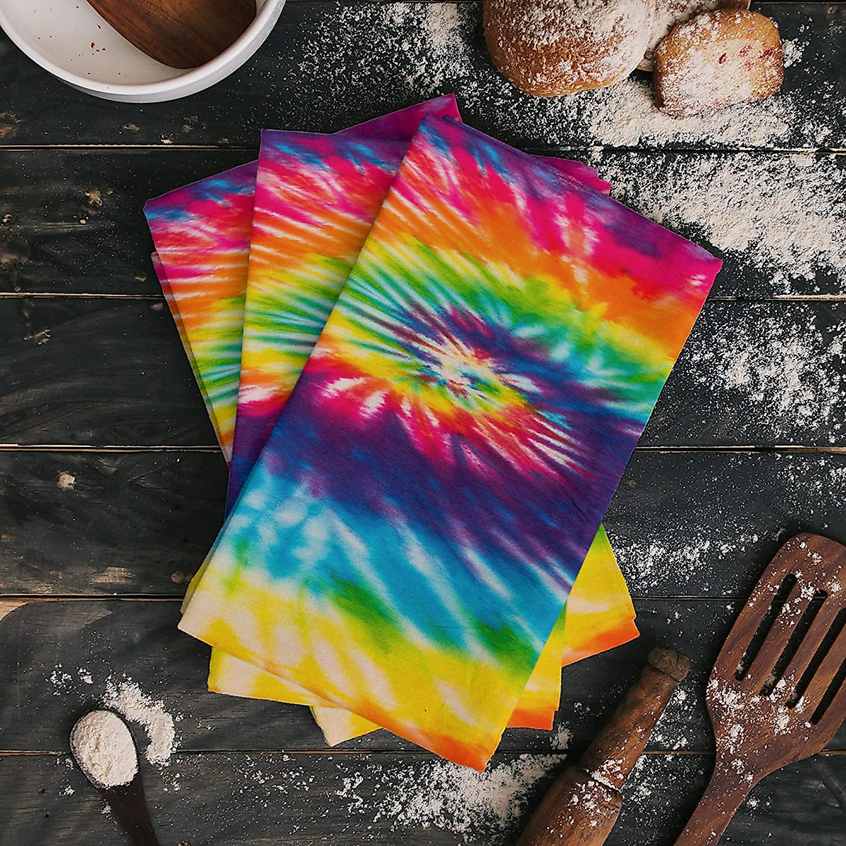 Zadaling Cotton Kitchen Towels Artwork Rainbow Florals Kitchen Dish Cloths, Ultra Soft Absorbent Quick Drying Dish Towels, Tea Towels/Bar Towels/Hand Towels for Bathroom 2 Pack