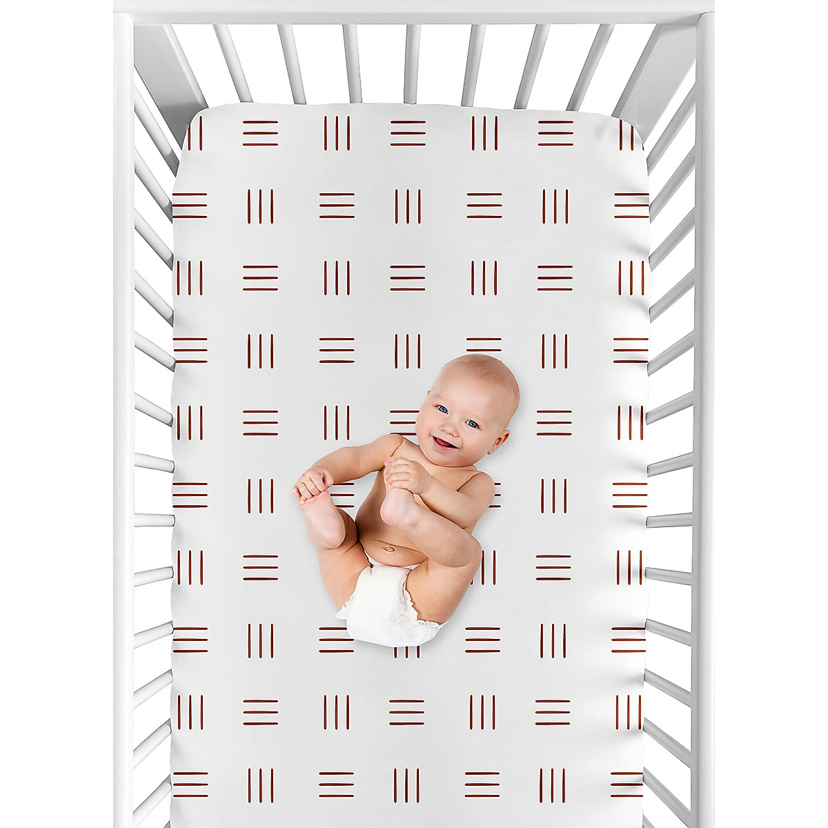 Sweet Jojo Designs White and Rust Boho Mudcloth Boy or Girl Fitted Crib Sheet Baby or Toddler Bed Nursery - Orange Bohemian Woodland Tribal Southwest Mud Cloth Hatch Gender Neutral Triple Line