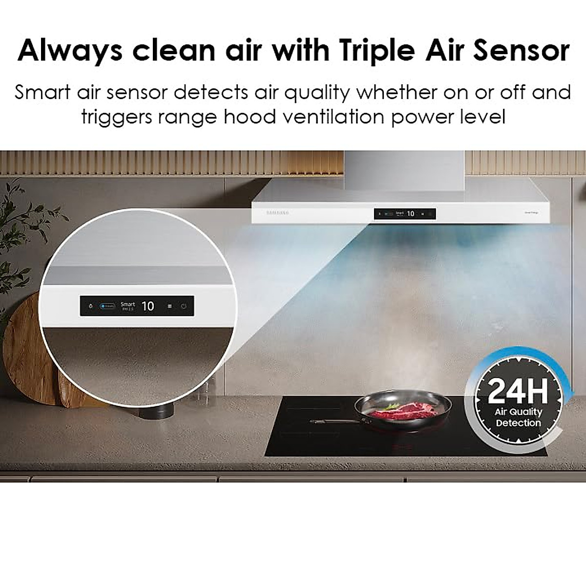 Samsung 30" Bespoke Smart Wall Mount Hood, LCD Display & Touch Control, Triple Air Sensor, Low Noise, WiFi Connected, Clean Grey, NK30CB700WCGAA