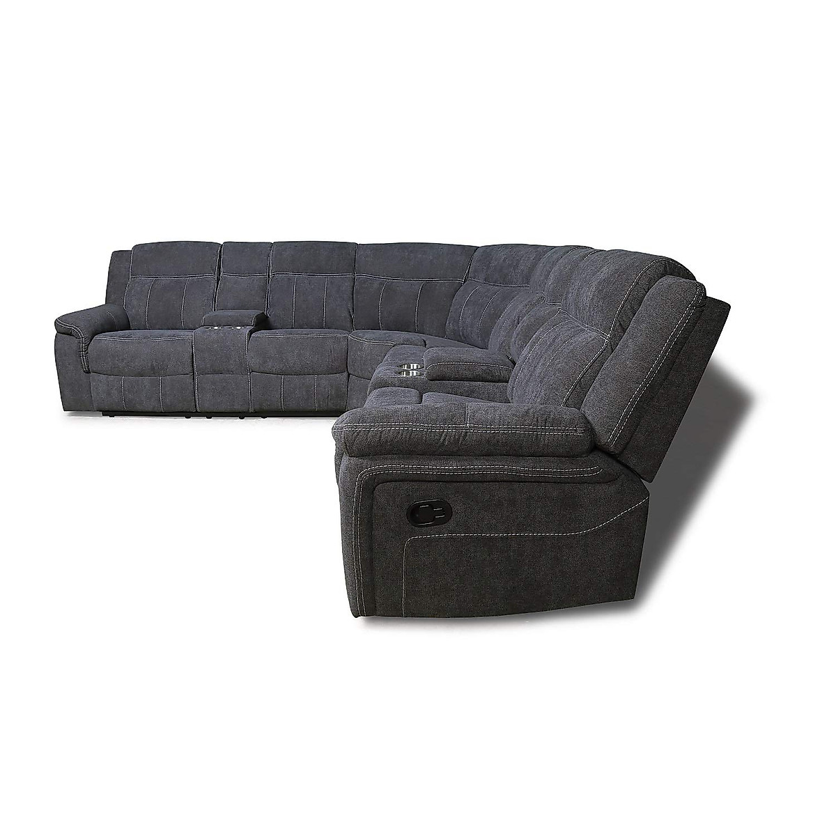 Elountik Modern Sectional Sofa Manual Lift Sofa Reclining Sofa Couch Large Sofa Set (Fabric Gray)