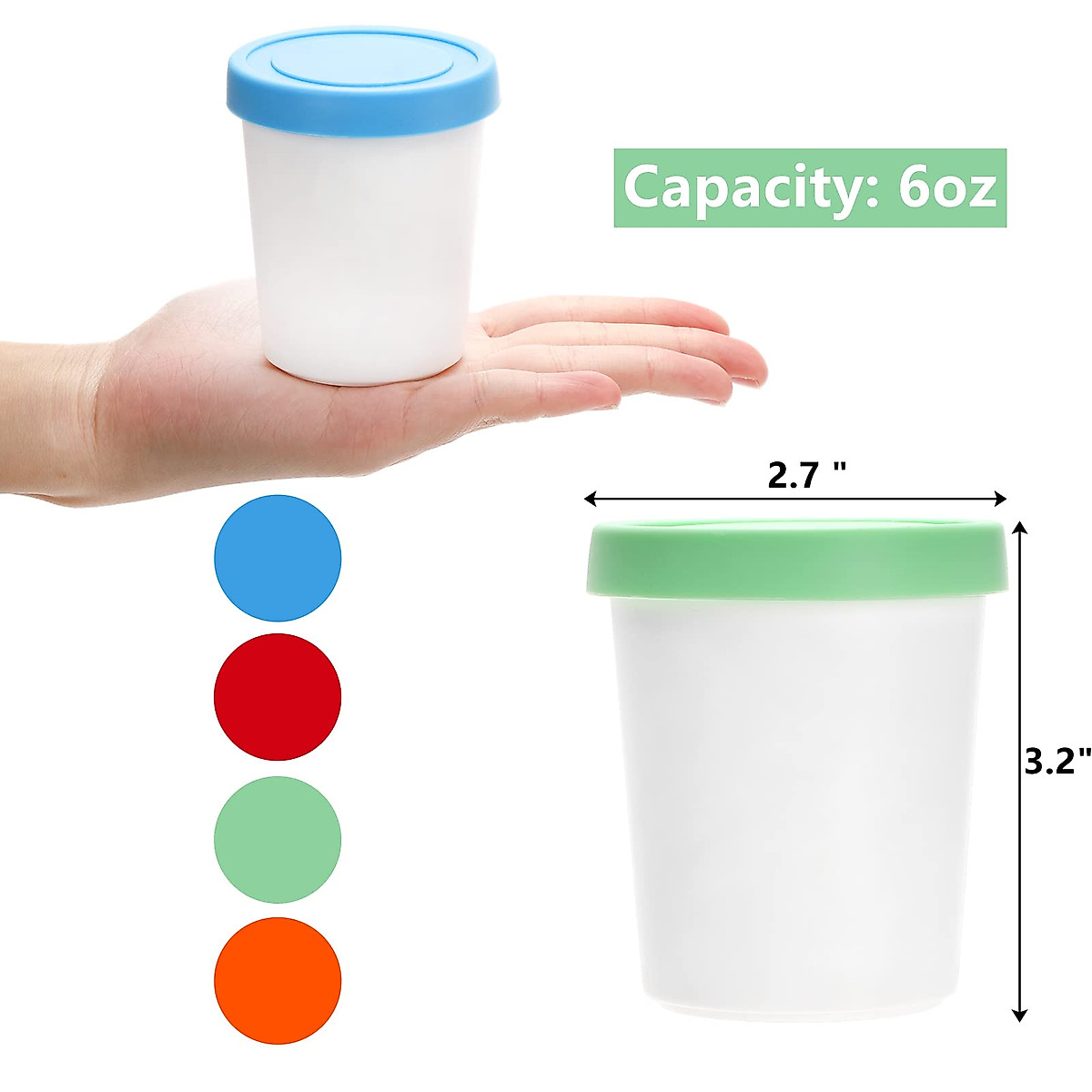 Peohud 12 Pack Mini Ice Cream Containers, 6oz Freezer Storage Tub with Silicone Lids, Reusable Storage Container for Homemade Ice Cream, Gelato, Sorbet, Dessert