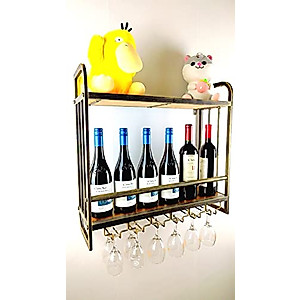 GXIONGMY (2 Tier - 23.6in) Industrial Wine Rack Wall Mounted, Easy to Install, Hanging Wine Rack, 100% Pine Solid Wood, Galvanized Steel