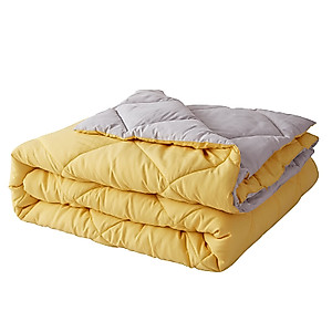 NexHome Lightweight Comforter Set King Size, Down Alternative Solid Comforter Set Thin Microfiber Reversible Summer Bedding Comforter with 2 Pillow Sham (King, Yellow/Light Grey)
