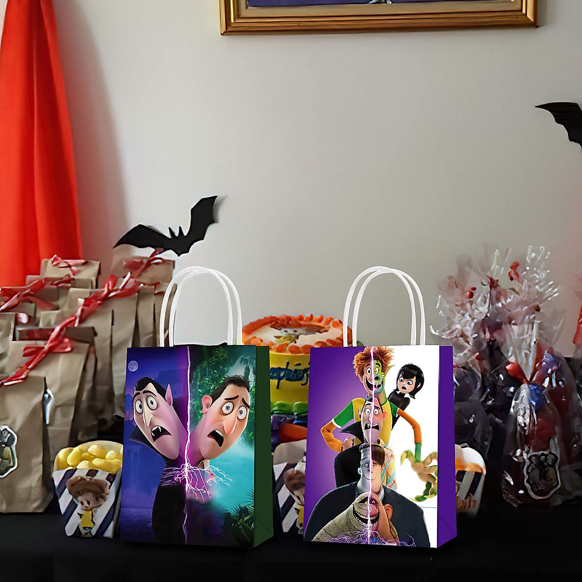 16 Pcs Hotel Transylvania Party Paper Gift Bags, 2 Styles Party Favor Bags for Hotel Transylvania Theme Birthday Party Decorations, Goody Bags Candy Gift Bags for Adults Boy Girl Birthday Party