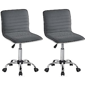 Yaheetech 2PCS Low Back Velvet Chairs Swivel Armless Desk Chair Ribbed Task Chair w/Lumbar Support, Wheels Dark Gray