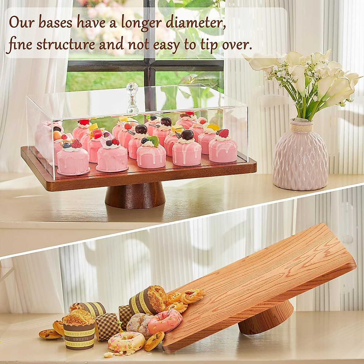 Cake Stand with Lid-Acacia Wood Cake Stand,2-in-1 Shatterproof Serving Platter & Charcuterie Board with Lid, Dessert Table Display for Party,Fruit Tray,Cheese,Veggie,Large Rectangular Cake Dome Cover