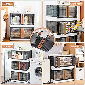 DILIBRA 3 Packs Storage Bins with Lids, 19 Gal Stackable Closet Organizers and Storage with Wheels, Large Collapsible Plastic Toy Storage Boxes Storage Containers for Home Office Dorm Room Organizing