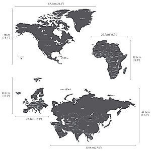 DECOWALL DL3-1609GF XLarge Modern Flag Grey World Map Kids Wall Stickers (66x35 inch) Wall Decals Peel and Stick Removable Wall Stickers for Kids Nursery Bedroom Living Room Decor