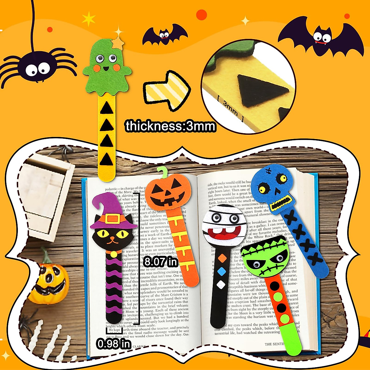 24pcs Halloween Bookmarks DIY Gifts Halloween Party Favors,Halloween Crafts For Kids Ages 4-8,Classroom Prizes Crafts Supplies,Halloween Trick or Treating Goodie,Treat Bags Gifts Fillers Bulk