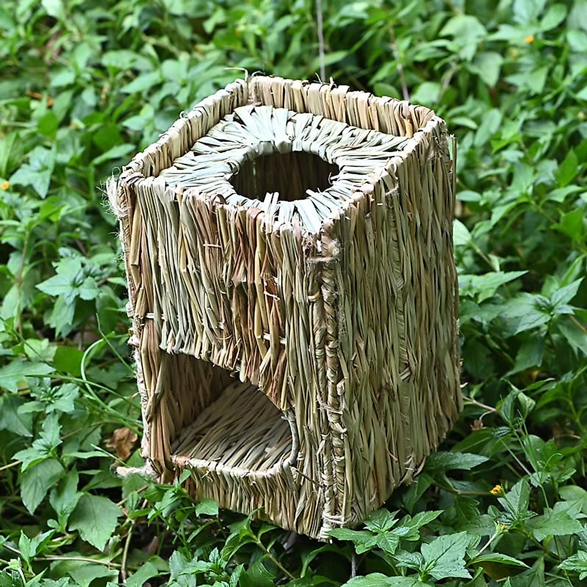 Bunny Grass House - Hand Crafted Natural Rabbit Hideout & Nesting Box, Foldable & Comfortable Bed Cage for Small Animals, Hamster, Guinea Pig, Chinchilla, Hedgehog (Medium - Suit for 1 Adult Rabbit)