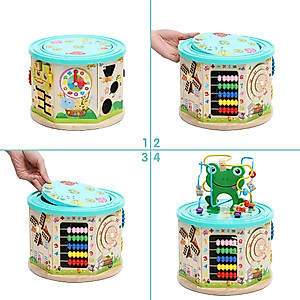 LAVIEVERT Activity Center Play Cube 10-in-1 Bead Maze Shape Sorter Multipurpose Educational Toy Wooden Learning Game for Toddlers & Kids