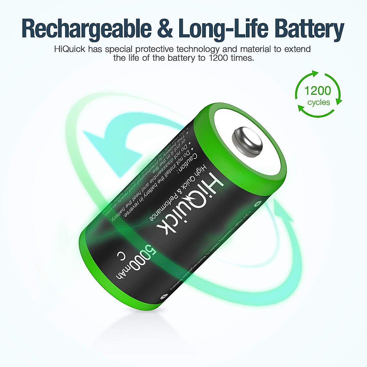 HiQuick C Rechargeable Batteries 5000mAh - 1.2V Ni-MH High Capacity C Size Batteries(Pack of 4)