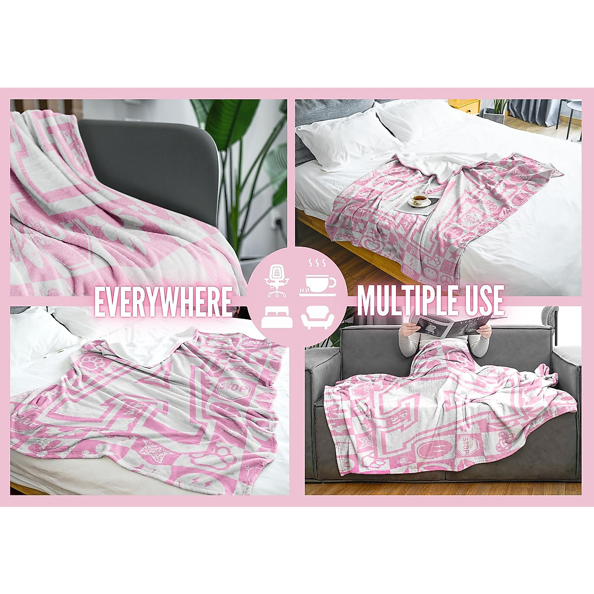 InnoBeta Preppy Throw Blanket, Personalized Initial Throw Blanket, Cute Throw, Cosmetic Bedding Stuff, Birthday Gift for Daughter, Preppy Things for Girls, E