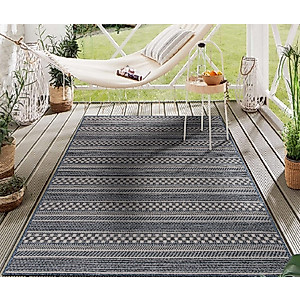 Rugshop Bohemian Stripes for Patio Rugs,Deck Rugs,Balcony Rugs Indoor/Outdoor Area Rug 7'10" x 10' Blue