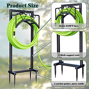 Water Hose Holders for Outside - Garden Hose Holder Freestanding,Metal Hose Stand with 4 Spikers,Hose Hanger Free Standing,Outdoor Garden Hose Reel Heavy duty,Holds 150-feet Hose,Black