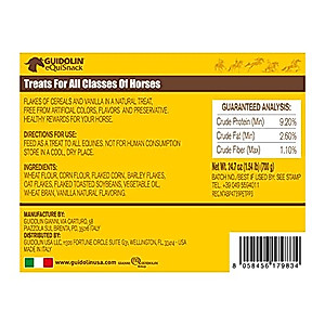 GUIDOLIN EQUISNACK Horse Natural Treats with Superfoods and Real Fruit Pieces, No Sugar Added, Handmade in Italy - 1,54 LB (Vanilla and Cereals)