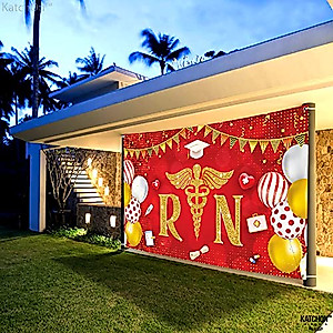 Large RN Banner for Nurse Party Decorations - 72x44 Inch | Congrats Nurse Banner for Red And Gold Nursing Graduation Party Supplies | RN Graduation Party Decorations 2023, Nurse Graduation Decorations