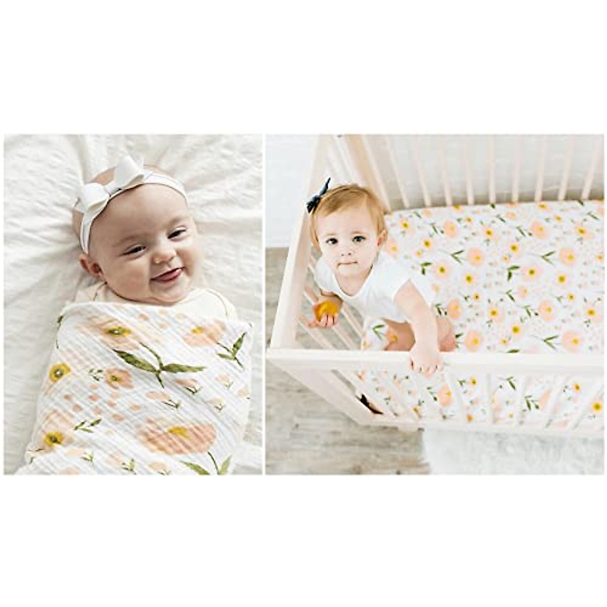 Little Jump 3 Pack Muslin Swaddle Blankets Solid Colors, Large 47 x 47 inches Muslin Blankets for Girls & Boys, Baby Receiving Swaddles, Newborn Gifts (Solid Floral)