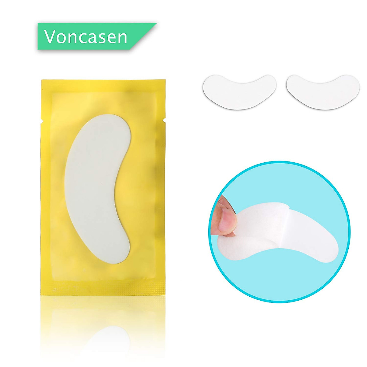 Voncasen 100 Pairs Set Under Eye Pads, Comfy and Cool Under Eye Patches Gel Pad for Eyelash Extensions Eye Mask Beauty Tool (Gold)