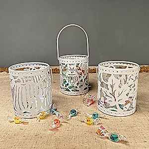 sakalaexp Halloween Hollow Wrought Iron Candle Holder Small Lantern Led Decoration Table Lamp Lights Indoor Outdoor Home Garden Hanging Lantern Weddings Party Halloween Thanksgiving Decor