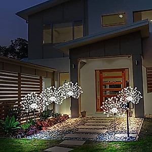 Solar Garden Lights, Firework Lights Outdoor 5 Pack 120 LED Solar Waterproof Decorative Starburst Lights Landscape Lamp 18 Hours Working Time, Decor for Courtyard Garden Christmas Party(Cool White)