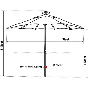 EliteShade USA 10-Year-Non-Fading Sunumbrella Solar 9ft Market Umbrella with 80 LED Lights Patio Umbrellas Outdoor Table Umbrella with Ventilation,Royal Blue