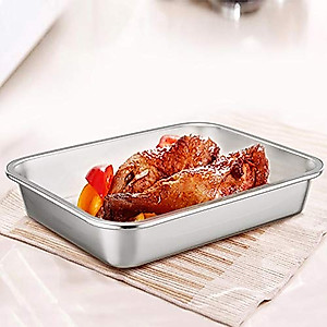 TeamFar Lasagna Pan, Stainless Steel Rectangular Cake Brownie Pan Casserole Baking Dish, 10.5’’ x 8’’ x 1.7’’ Compact for Toaster Oven, Non Toxic & Healthy, Brushed Finish & Easy Clean-Dishwasher Safe