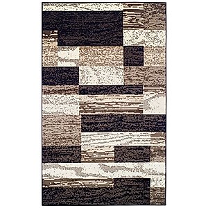 SUPERIOR Indoor Runner Rug, Jute Backed, Modern Geometric Patchwork Floor Decor for Bedroom, Office, Living Room, Entryway, Hardwood Floors, Rockwood Collection - 8ft x 10ft, Chocolate