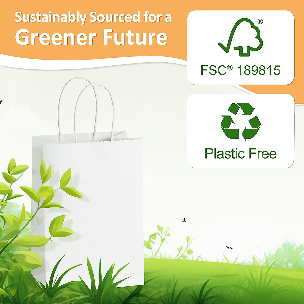 BagDream Small Paper Gift Bags 50Pcs 5.25x3.75x8 Inches Kraft Paper Bags Party Favor Bags Shopping Bags Kraft Bags White Paper Gift Bags with Handles Bulk