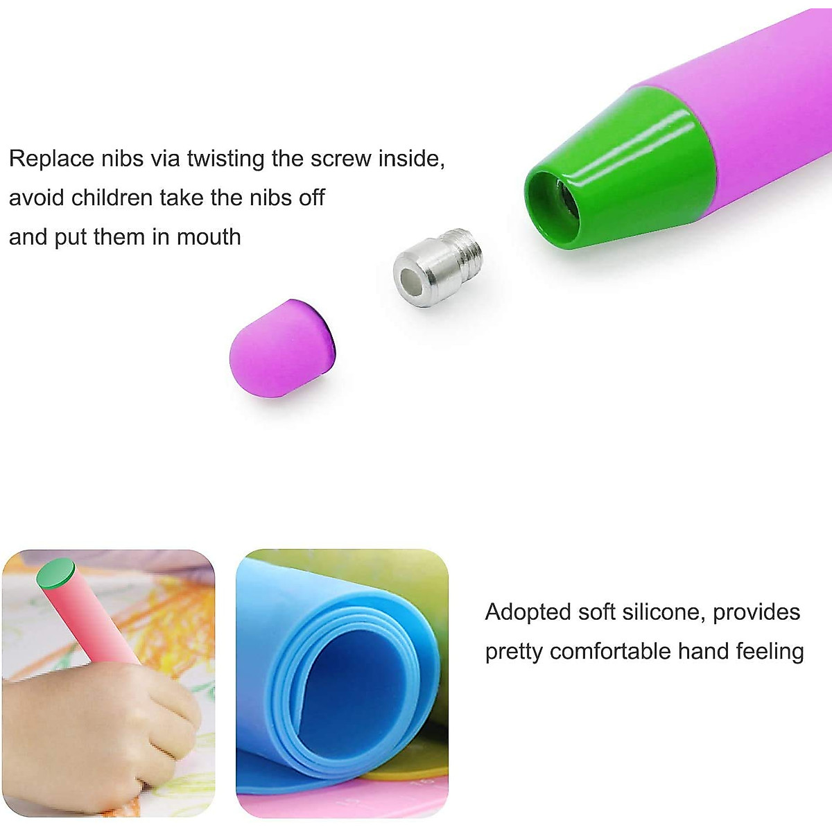 CISCLE Youth Series Kids Stylus Pen for Touch Screen, Fun Crayon Stylus Compatible for Apple iPad Air Mini Pro, Kids Edition Tablet, Dragon Touch, Galaxy Tab A E, Chromo Android Tablets (2 Pack)