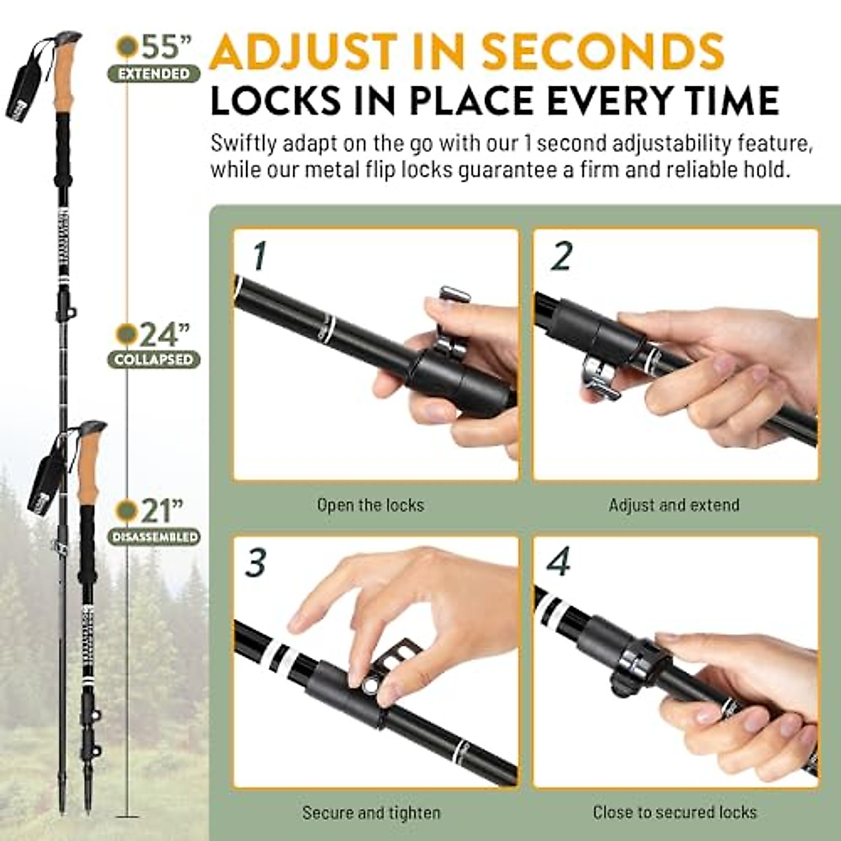 Hiker Hunger Aluminum Hiking Poles Collapsible Lightweight, Walking Sticks for Hiking, Trekking Poles for Hiking, Walking Sticks for Seniors, Hiking Stick & Walking Poles - Black