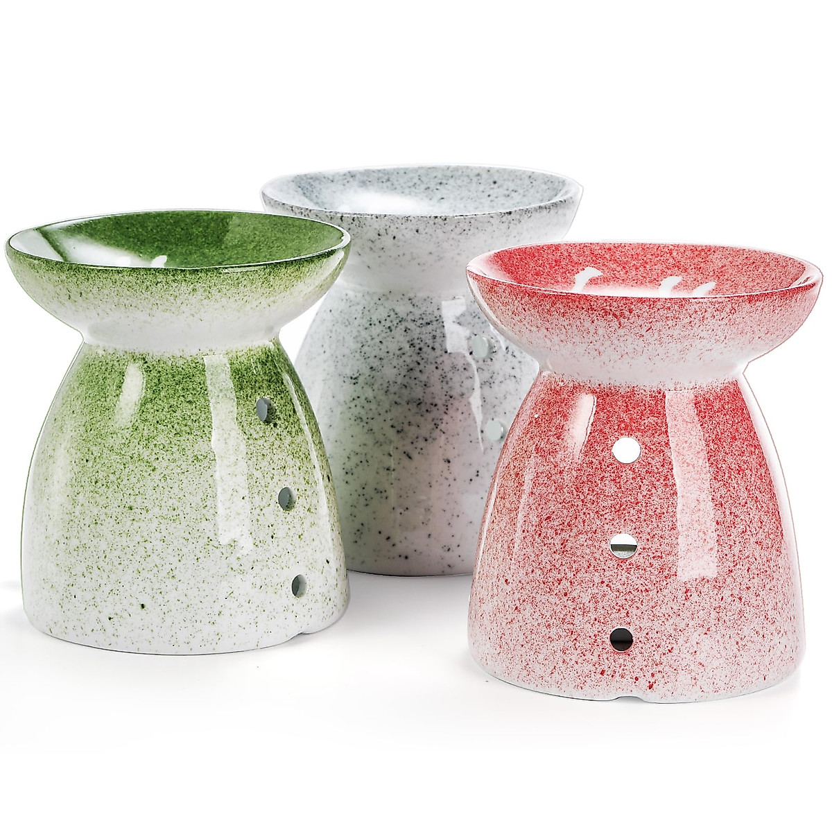 Elsjoy Set of 3 Ceramic Tealight Candle Holder, Essential Oil Burner Wax Melt Burner with Spoons, Aromatherapy Tealight Wax Warmer for Bedroom, Gift, Home Decor