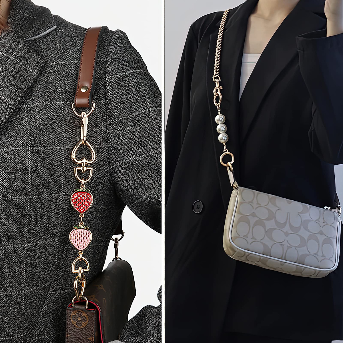 AGEN KGEN Women Purse Strap Extender Purse Chain Bag Extender Purse Chain Strap Replacement Chain Handbags Bag Exquisite Extension Chains for DIY Handbag Purse Shoulder Bag (Beautiful 4 PCS Set)