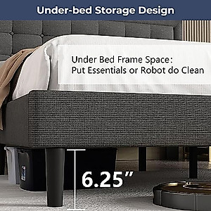 IULULU Full Bed Frame, Upholstered Platform Bed Frame with Linen Fabric Headboard, Full Size Mattress Foundation with Wooden Slats Support, Easy Assembly, No Box Spring Needed, Dark Grey