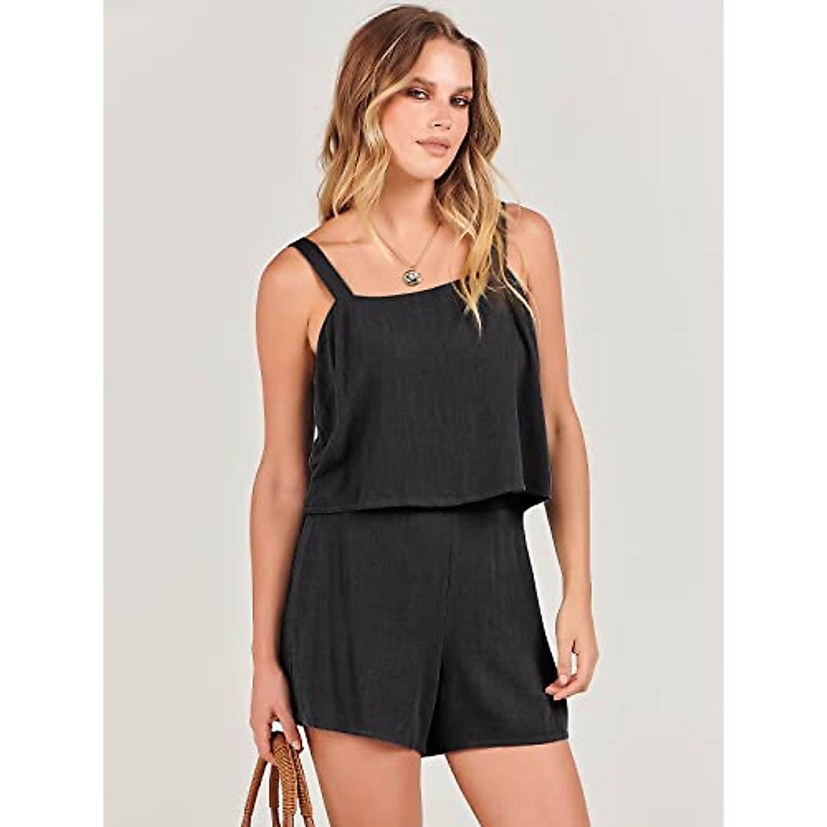 ANRABESS Linen Two Piece Outfits For Women Lounge Matching Sets For Women Clothing Linen Shorts Crop Tops 2023 Trendy Clothes Summer Romper Pajama Beachwear 1020heise-M