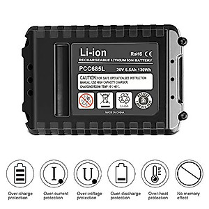 KUNLUN 2Pack 6.5Ah 20V MAX Replacement Battery for Porter-Cable 20V Lithium Battery PCC681L PCC685L PCC685LP PCC680L PCC682L PCC600 PCC640 20-Volts Lithium Batteries